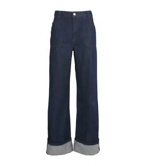 Claudie Pierlot Embroidered-cuff High-rise Straight Jeans - Blue