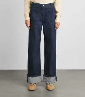 Claudie Pierlot Embroidered-cuff High-rise Straight Jeans
