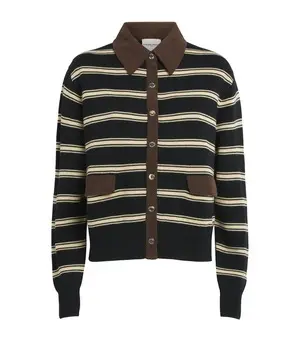 Claudie Pierlot Corduroy-collar Stripe Cardigan - Black