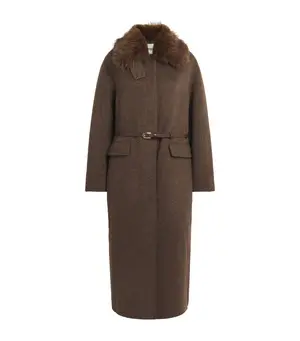 Maje Wool-blend Faux Fur-collar Coat - Brown