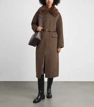 Maje Wool-blend Faux Fur-collar Coat