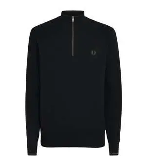 Fred Perry Cotton Waffle-knit Quarter-zip Sweatshirt - Black