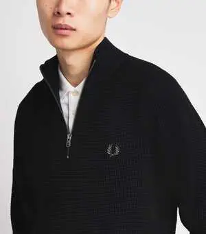 Fred Perry Cotton Waffle-knit Quarter-zip Sweatshirt