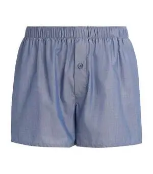 Hanro Cotton Woven Boxer Shorts - Blue