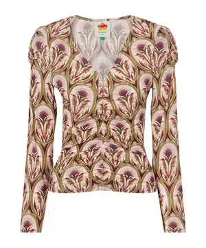 Farm Rio V-neck Long-sleeve Top - Nude