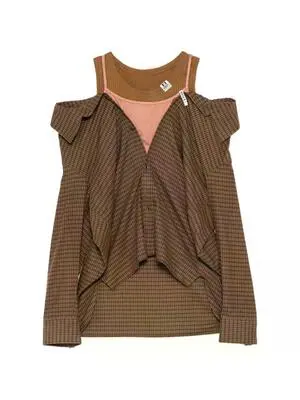 Mihara Yasuhiro Checked Cold-shoulder Shirt - Brown