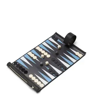 Smythson Leather Backgammon Travel Roll Set - Black