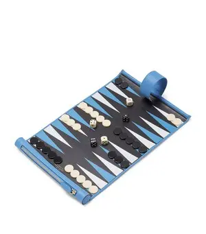 Smythson Leather Backgammon Travel Roll Set - Blue