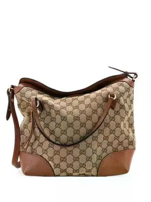 Gucci Bree Convertible Top Handle Bag Gg Canvas With Leather Medium Tote Bag - Brown