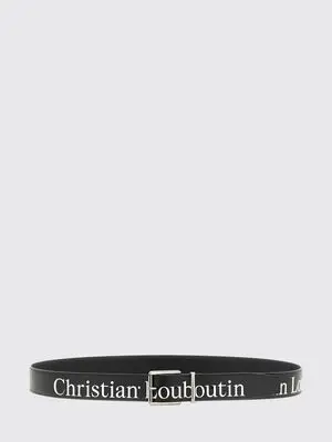 CHRISTIAN LOUBOUTIN Adjustable Smooth Calfskin Leather Belt With Lettering Logo - Black