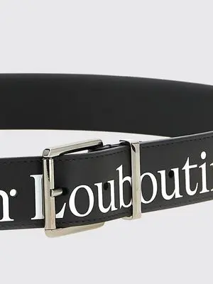 CHRISTIAN LOUBOUTIN Adjustable Smooth Calfskin Leather Belt With Lettering Logo - Black