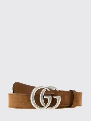 Gucci Gg Marmont Suede Belt With Monogram Buckle - Brown