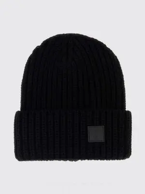 Saint Laurent Ribbed Wool Beanie With Cuff And Monogram - Black