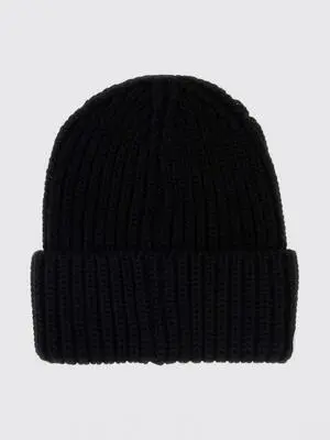 Saint Laurent Ribbed Wool Beanie With Cuff And Monogram - Black