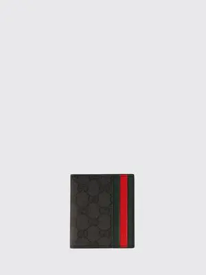 Gucci Gg Supreme Fabric Bifold Wallet With Web Detail And Leather Interior - Black