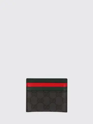 Gucci Gg Supreme Fabric Flat Card Holder With Web Detail And Leather Trim