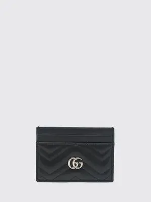 Gucci Gg Chevron Leather Card Holder - Black