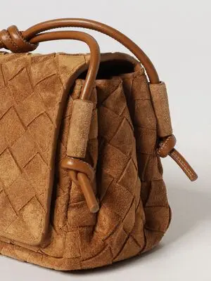 Bottega Veneta Notturno Intrecciato Suede Calfskin Shoulder Bag With Knotted Strap - Brown
