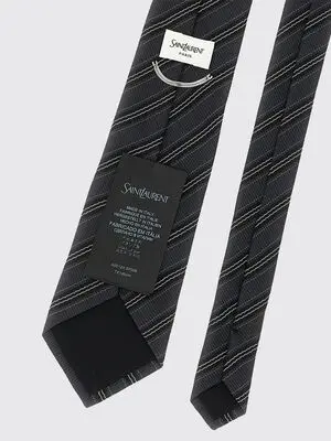 Saint Laurent Classic Tie In Pure Grey Silk With A Striped Pattern - Gray