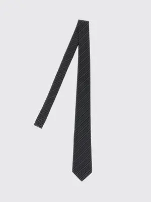 Saint Laurent Classic Tie In Pure Grey Silk With A Striped Pattern - Gray