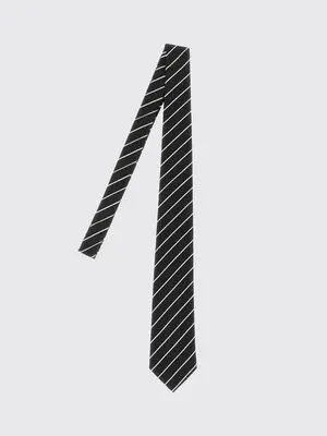 Saint Laurent Classic Tie In Pure Silk With A Striped Pattern - Black