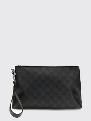 Gucci Essence Gg Monogram Coated Cotton Pouch With Wrist Strap - Black