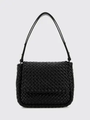 Bottega Veneta Intrecciato Lambskin Crossbody Bag With Flap Closure - Black