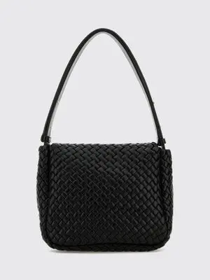 Bottega Veneta Intrecciato Lambskin Crossbody Bag With Flap Closure - Black