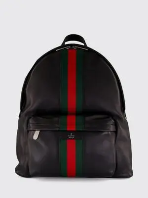 Gucci Smooth Calfskin Leather Backpack With Web Detail And Adjustable Straps - Black