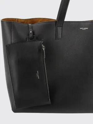 Saint Laurent Smooth Leather Tote Bag With Removable Inner Pouch - Black