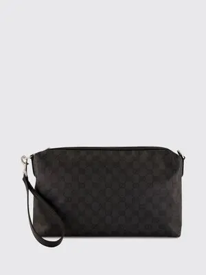 Gucci Coated Cotton Pouch With Gg Monogram And Removable Wrist Strap - Black