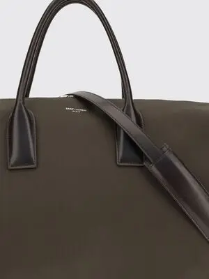 Saint Laurent Large Cotton Canvas Bowling Bag With Leather Handles