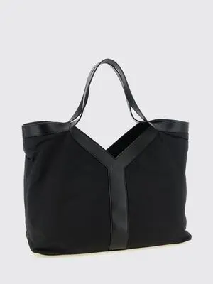 Saint Laurent Calfskin And Nylon Tote Bag With Double Handle - Black