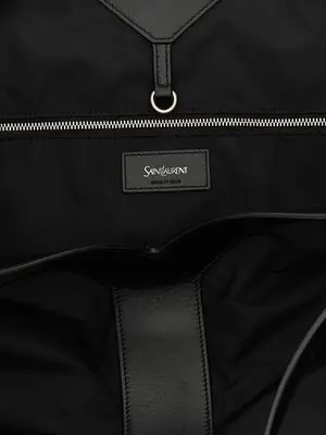 Saint Laurent Calfskin And Nylon Tote Bag With Double Handle - Black