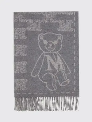 Max Mara Charme Cashmere Stole With Jacquard Monogram And Fringed Hem - Gray