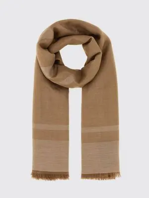 Saint Laurent Monogram Jacquard Cashmere Scarf With Fringed Edges - Brown