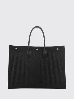 Saint Laurent Rive Gauche Tote Bag In Raffia With Leather Handles And Embroidered Logo