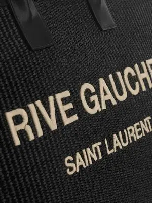 Saint Laurent Rive Gauche Tote Bag In Raffia With Leather Handles And Embroidered Logo