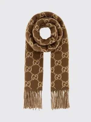 Gucci Gg Monogram Pure Cashmere Scarf With Fringed Edges - Orange