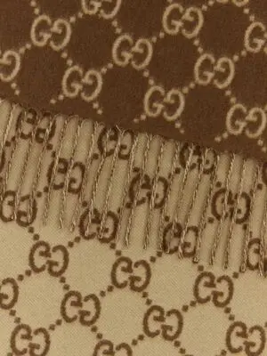 Gucci Gg Monogram Pure Cashmere Scarf With Fringed Edges - Orange