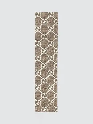 Gucci Rectangular Bandeau Scarf In Silk With All-over Gg Monogram Print - Brown