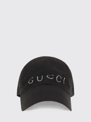 Gucci Cotton Twill Baseball Cap With Rhinestone Logo And Rigid Visor - Black