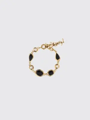 Saint Laurent Metal Bracelet With Pearls And Monogram - Gold