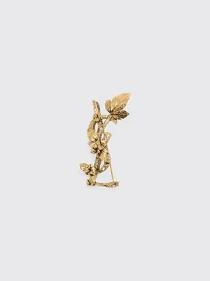 Saint Laurent Floral Brass Brooch With Monogram