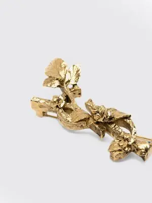 Saint Laurent Floral Brass Brooch With Monogram