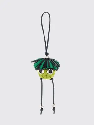 Loewe Loomie Bicolor Woven Calfskin Keychain With Fringes And Engraved Logo - Green