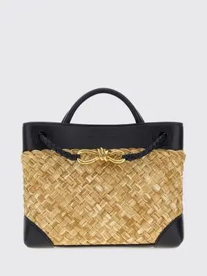 Bottega Veneta Andiamo Small Woven Raffia Handbag With Knot Charm - Cream