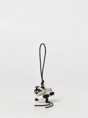 Loewe Raccoon Animal-shaped Keychain In Crochet Wool And Calfskin - Gray