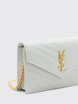 Saint Laurent Envelope Cassandre Chain Wallet In Grained Leather