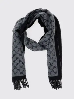 Gucci Gg Monogram Merino Wool Scarf With Fringed Hem